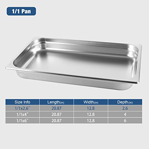 Restlrious Hotel Pan Full Size Stainless Steel Steam Table Pan, 2.6ββ Deep Chafer Food Pan, Pack of 6 Stackable Anti-Jam Steam Pan for Hotel, Restaurant Supplies, Party, Buffet and Event Catering