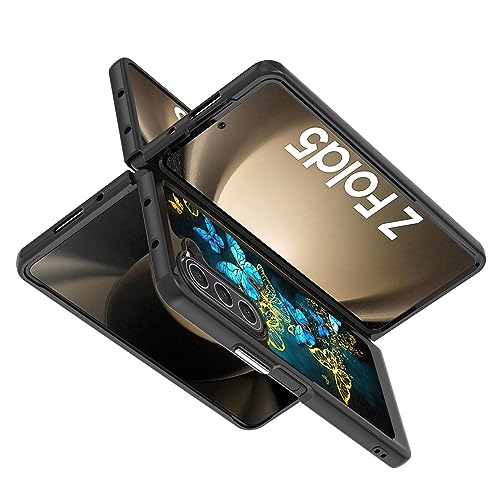 NKase for Samsung Galaxy Z Fold 5 Case, Samsung Z Fold 5 Case Cute Hard Slim Cover Galaxy Z Fold 5 Case Shockproof Women Girls Men Protective Case for Galaxy Z Fold 5 5G Case, Gold/Blue Butterfly