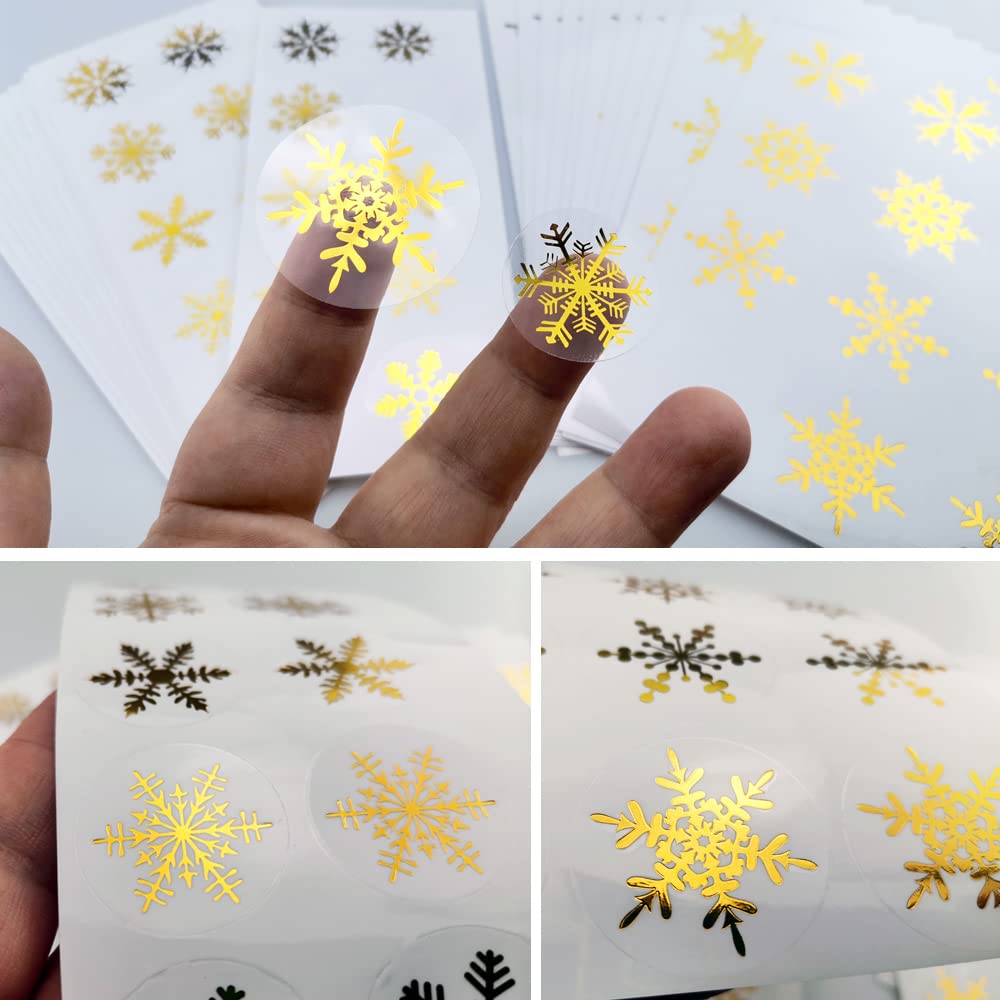 FAZHBARY 24 Sheets Gold Snowflake Stickers Round Gift Label Stickers Seal Self Adhesive Stickers for Envelopes Cards Cookie Candy Bag Crafts