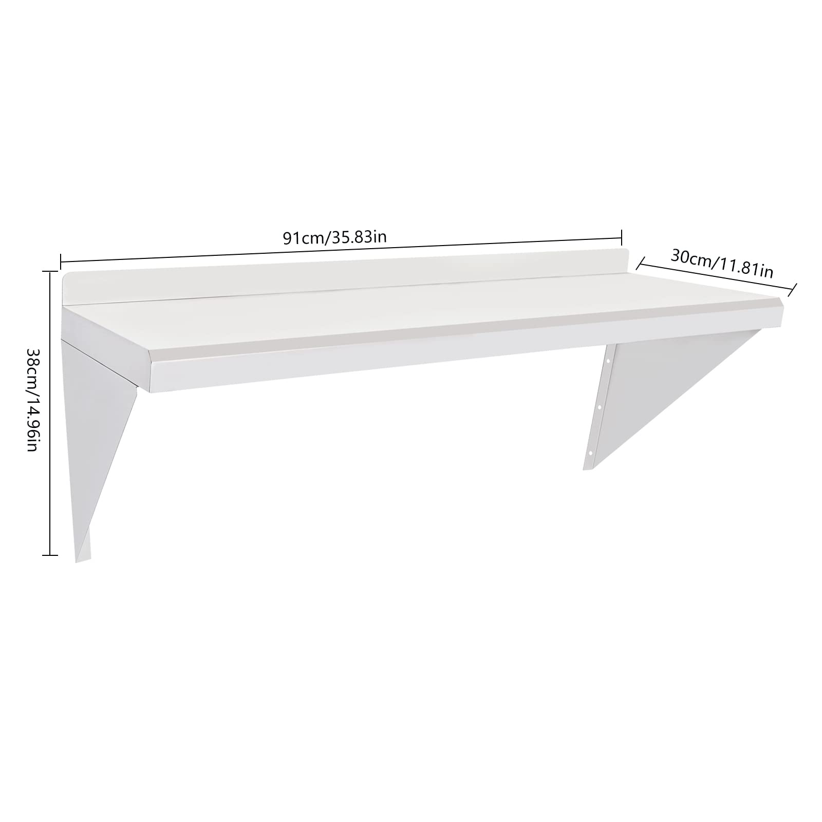 DNYSYSJ 12” x 36” Stainless Steel Wall Shelf, Heavy Duty 110lbs Metal Shelf Commercial Wall Mount Floating Shelving with Backsplash for Restaurant, Utility Room, Kitchen and Garage