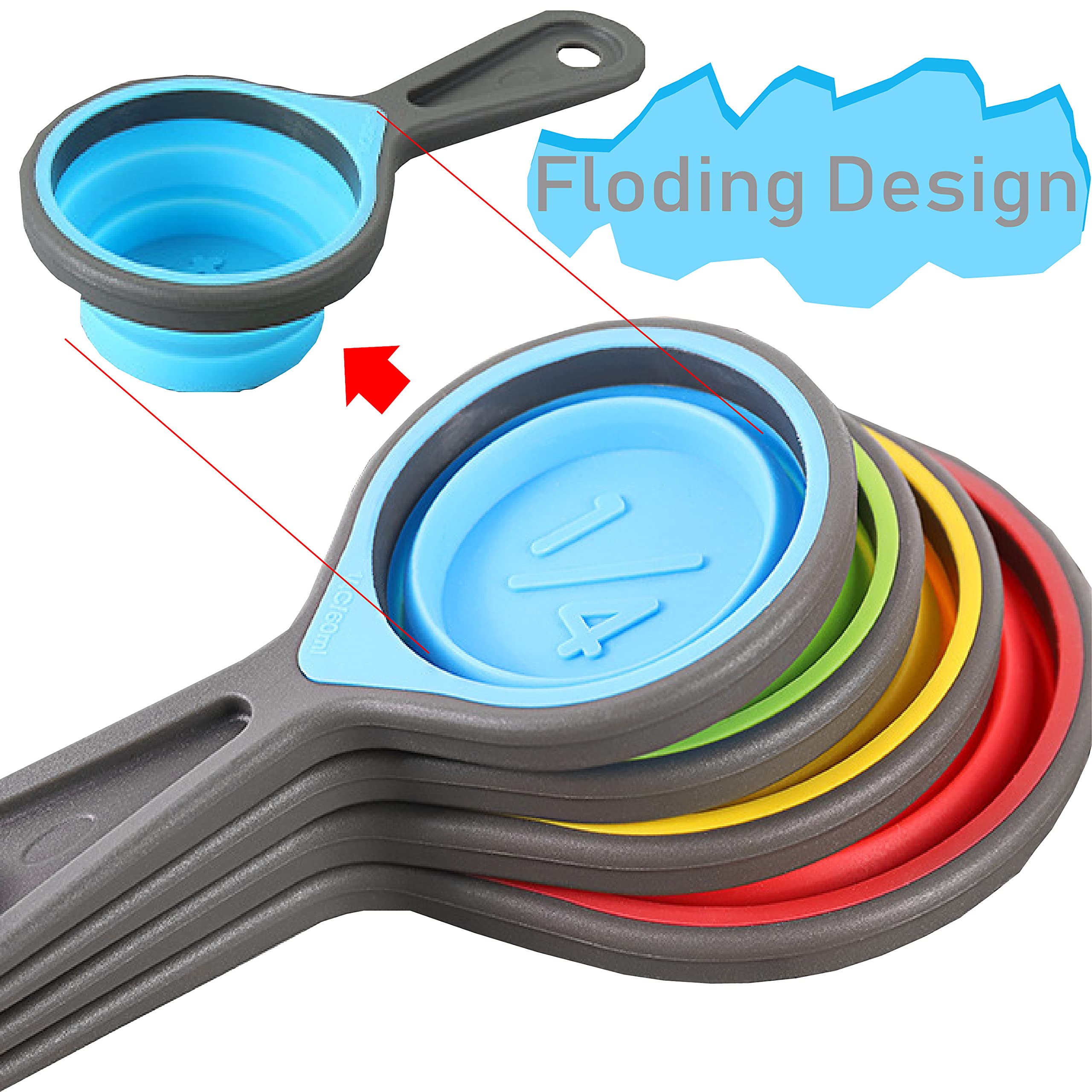 Collapsible Silicone Soft Measuring Cups and Measuring Spoons,8 pieces Portable Food Grade Silicone Measurement Cup for Liquid & Dry Measuring Baking &Utensils & Travel Measuring Cup,space saver