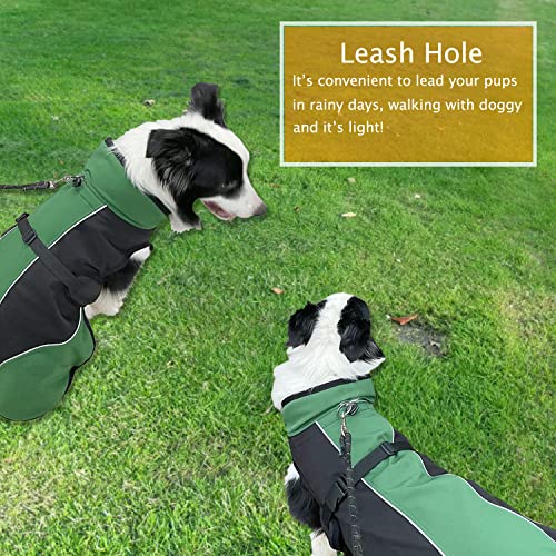 H.S.C.PET Reflective Dogs Raincoats Waterproof Shirts,Green Adjustable Puppy Lightweight Jacket, Doggie Windproof Warm Vest with Harness Hole