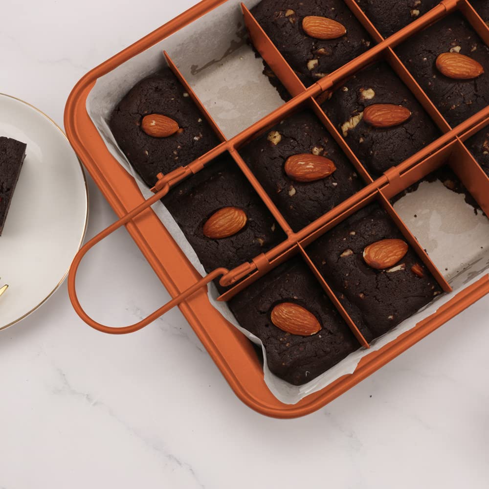 CGGYYZ Brownie Pan with Dividers and Removable Bottom, 18 Pre-slice Rectangle Non Stick Baking Pan, Carbon Steel Oven Bakeware Baking Set