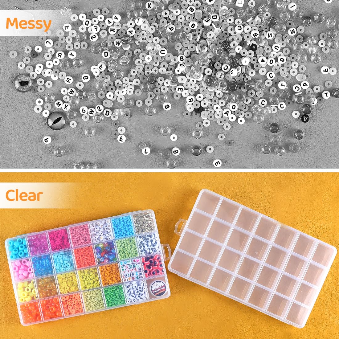 Eppingwin 28 Grids Bead Organizer, Craft Organizers and Storage, Acrylic Organizers, Plastic Bead Organizer Box for Crafts Organizing Storing