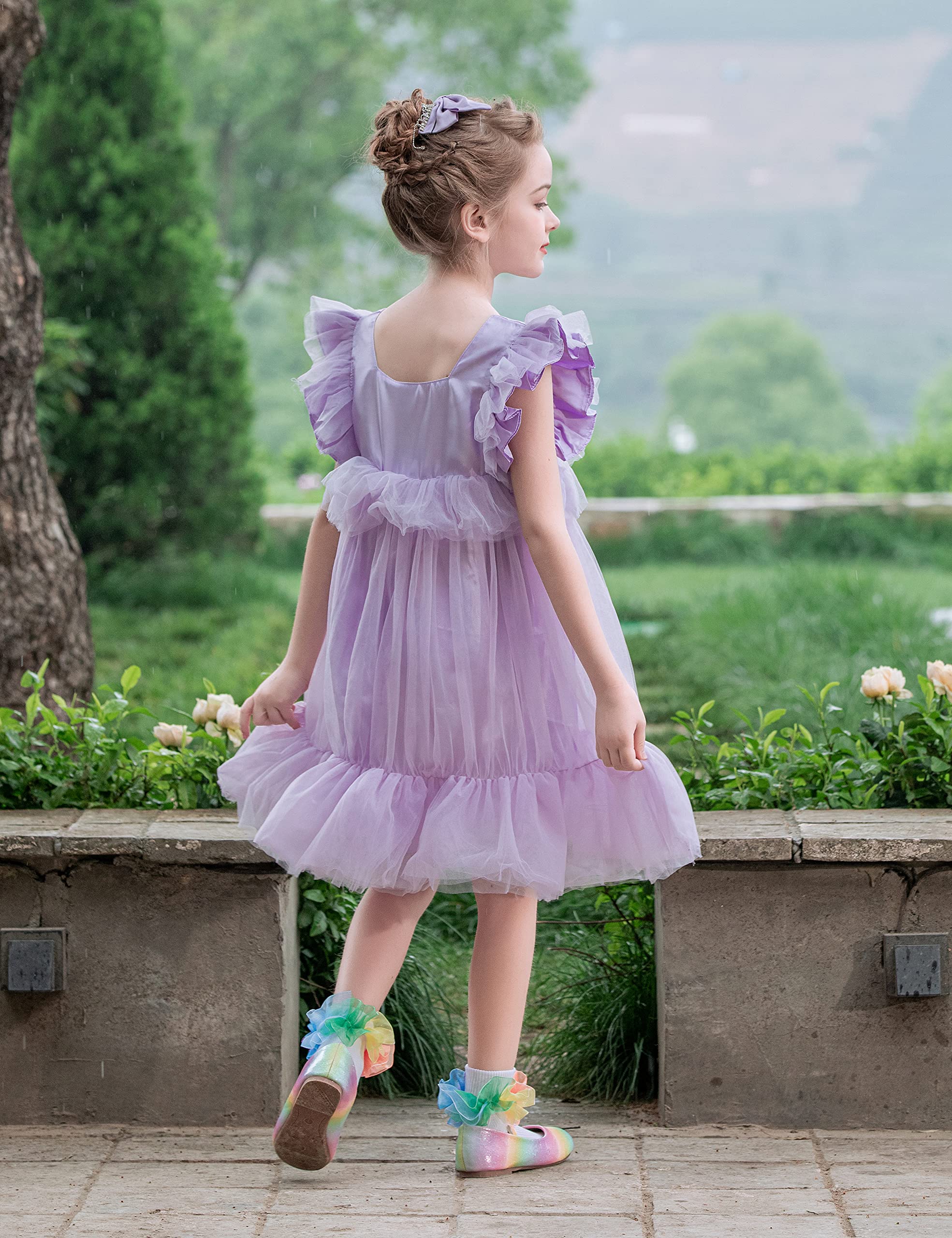Dicry Toddler Girls Double Lace Socks Turn Cuff Big Ruffle for Little Kids 1-3T (Rainbow, 1-3 Years)