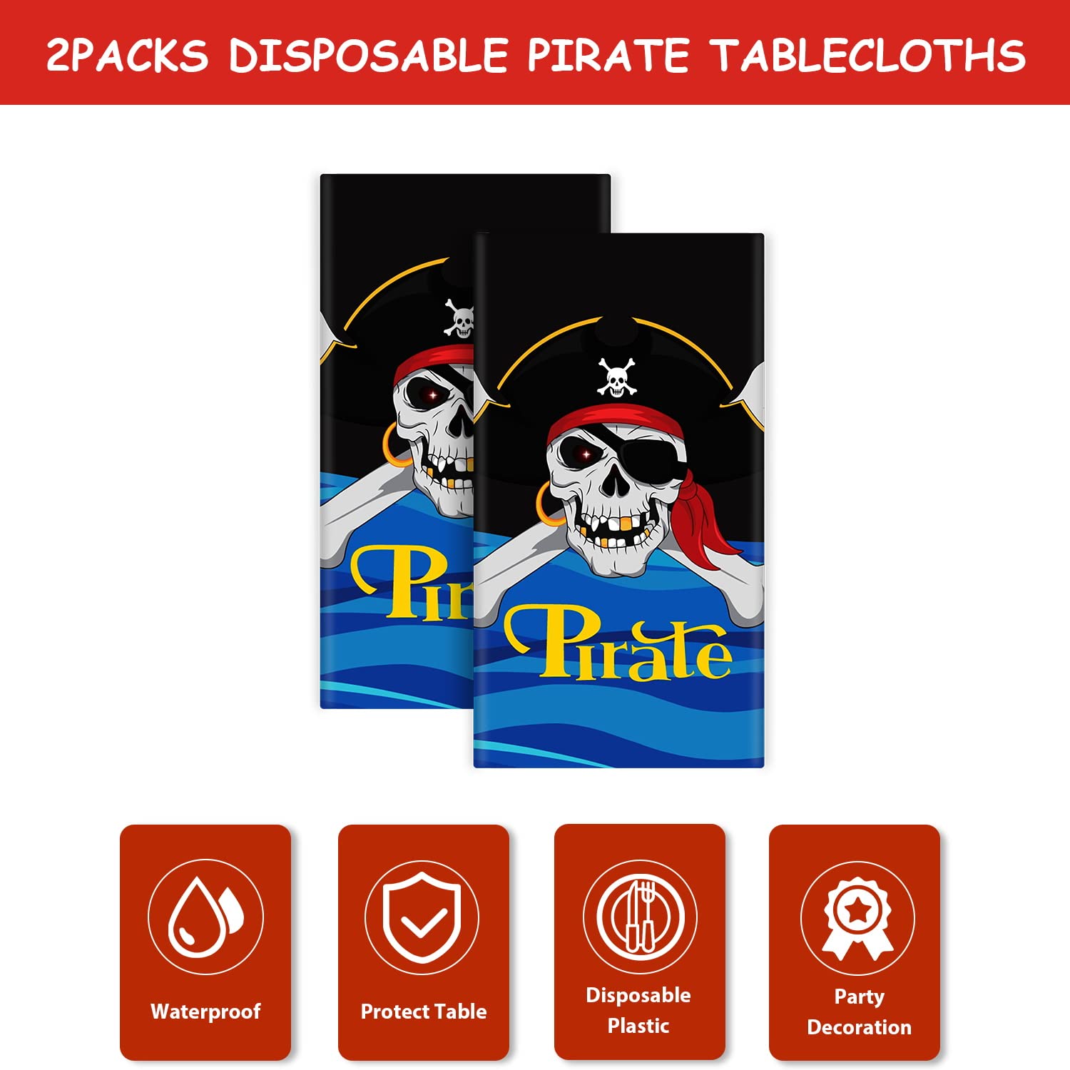 JHkim Pirate Graduation Tablecloth, 2 Packs 52" X 87" Party Tablecloths, Plastic Disposable Tablecover for Pirate Themed Party Supplies Decorations Kindergarten