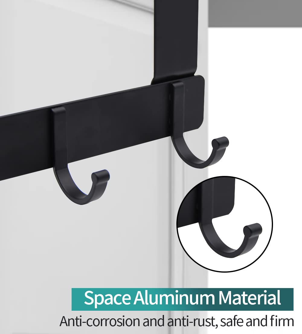 AYQWE Over The Door Hook, 5 Hooks Heavy-Duty Over Door Hanger, Space Saving Over Door Organizer Rack for Hanging Coat, Towel, Bag, Robe, Aluminum (1pcs Short Black)