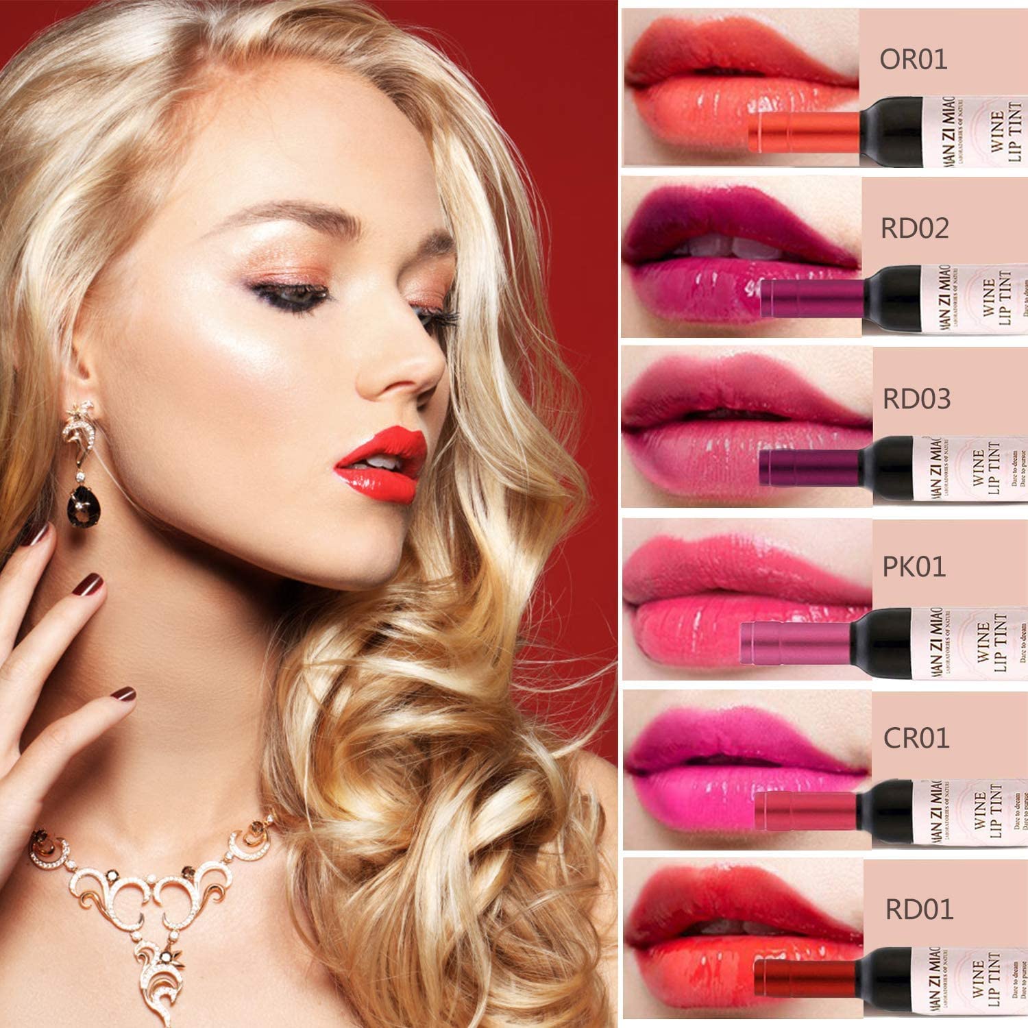 JHSLCHA Lip Gloss, Wine Lip Tint 6 Colors, Long Lasting Waterproof Lip Gloss Set, Matte Liquid Lipstick Set for Girls and Women