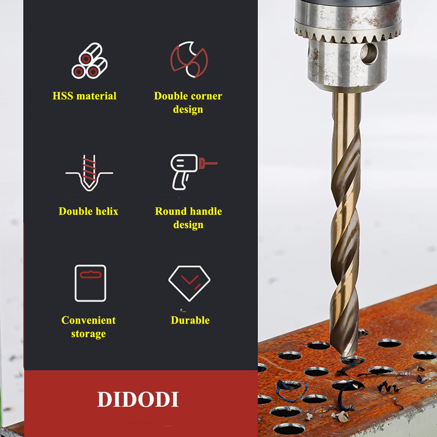 DIDODI 13 Pcs Hex Shank Drill Bit Set (1.5mm-6.5mm) Titanium Twist High Speed Steel Drill Bits for Wood Plastic Aluminum Alloy