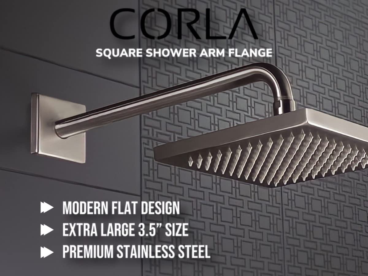 Corla Modern 3.5β Square Shower Arm Flange | Universal Extra Large Replacement Escutcheon Cover Plate (Matte Black)