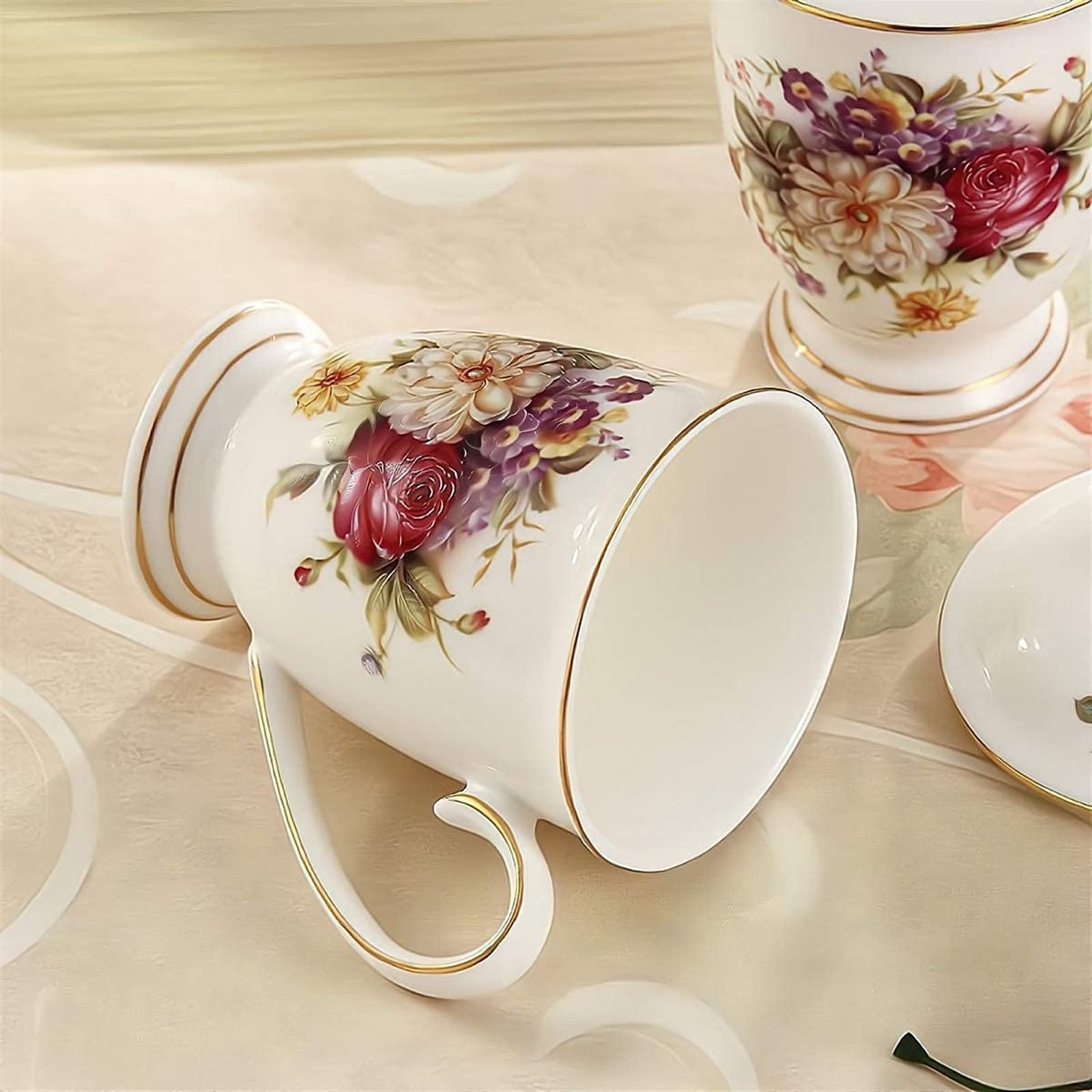 Ceramic Mug, Tea Mugs For Women,China Tea Cup With Lid, Flower Tea Cup, Suitable For Making Tea, Cold Drinks, Hot Drinks, Coffee, Etc, 10oz (about 300ml)