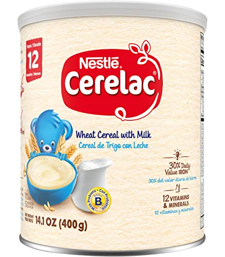 Nestle Cerelac Wheat Cereal with Milk, Made for Toddlers 12 Months, 14.1-Ounce Canister (Pack of 6)