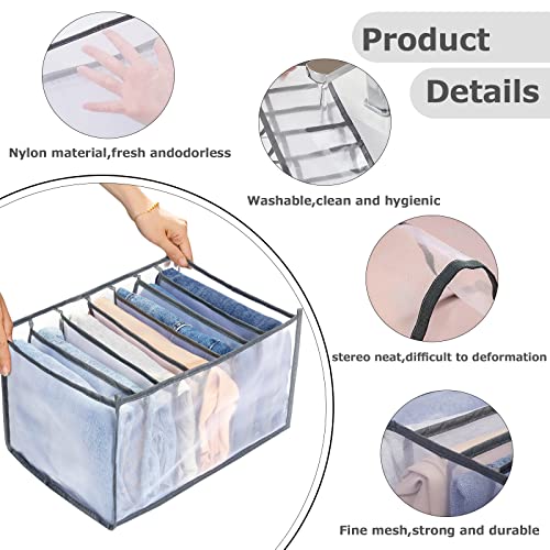 Drawer Organizers for Clothing Topcci Wardrobe Clothes Organizer, Washable Foldable Clothes Drawer Organizer Compartment Storage Box for Thin Jeans, Leggings, Underwear, Socks, T-Shirts (Gray,7 Grids)