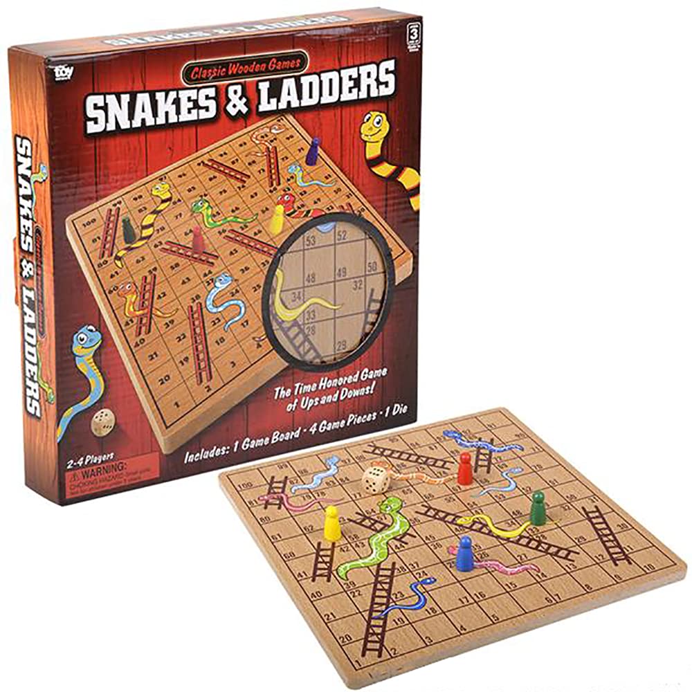 The Dreidel Company Classic Wooden Board Games, Great for Prizes, 10" (10" Wooden Snakes & Ladders)
