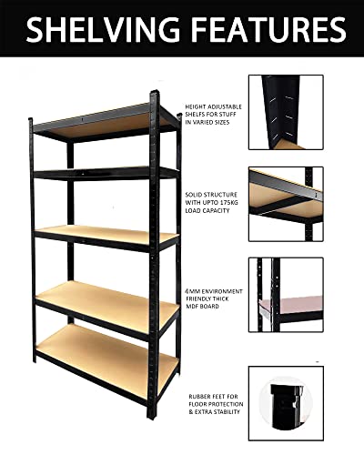 JAOSY Garage Storage Shelves Heavy Duty, Adjustable Shelves 28" Lx12 Wx59 H Shelving Unit with 5-Shelf, Racking Shelf Heavy Duty Garage Shelving Storage Shelves Black Metal Shelf