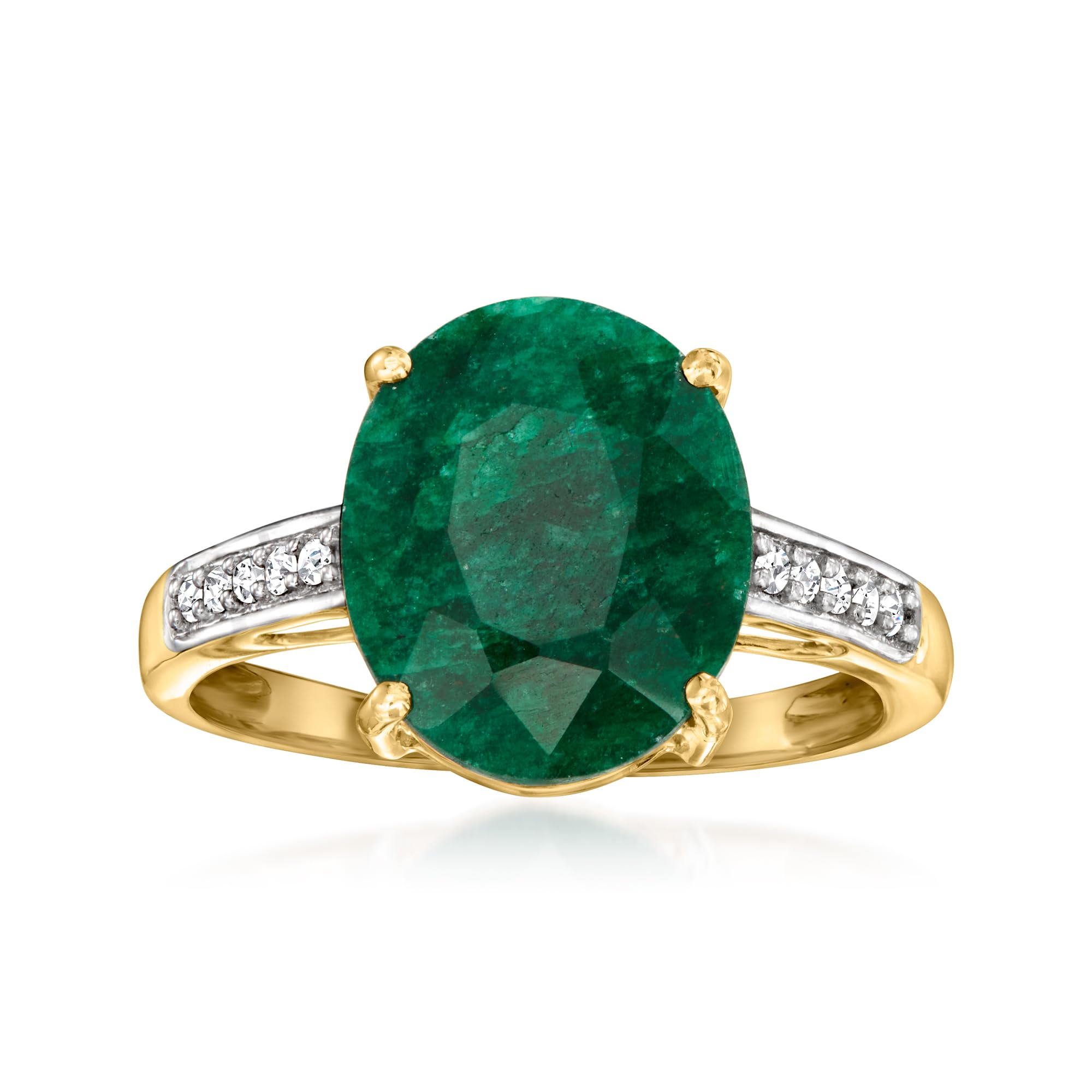 Canaria 3.80 Carat Emerald Ring With Diamond Accents in 10kt Yellow Gold. Size 8
