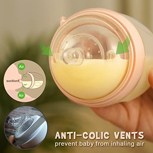 haakaa Gen.3 Silicone Baby Bottle Anti-Colic Baby Bottle with Slow Flow Nipple for Infant Newborn, 5.4oz/160ml, Peach