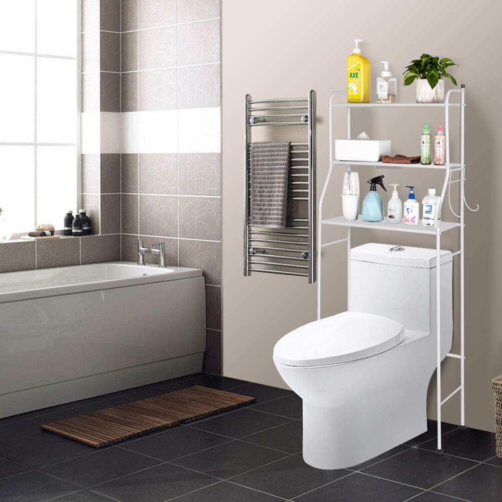 DESIGNSCAPE3D Premium 3-Tier Bathroom Storage Rack Over The Toilet Storage, Metal Frame, Increase Storage Space to Organize Your Bathroom, White