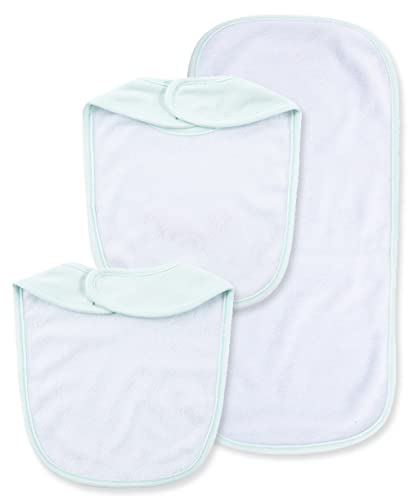Little Me Baby Girls' 3 Piece Bib and Burp Set, Floral, Mint Print, One Size