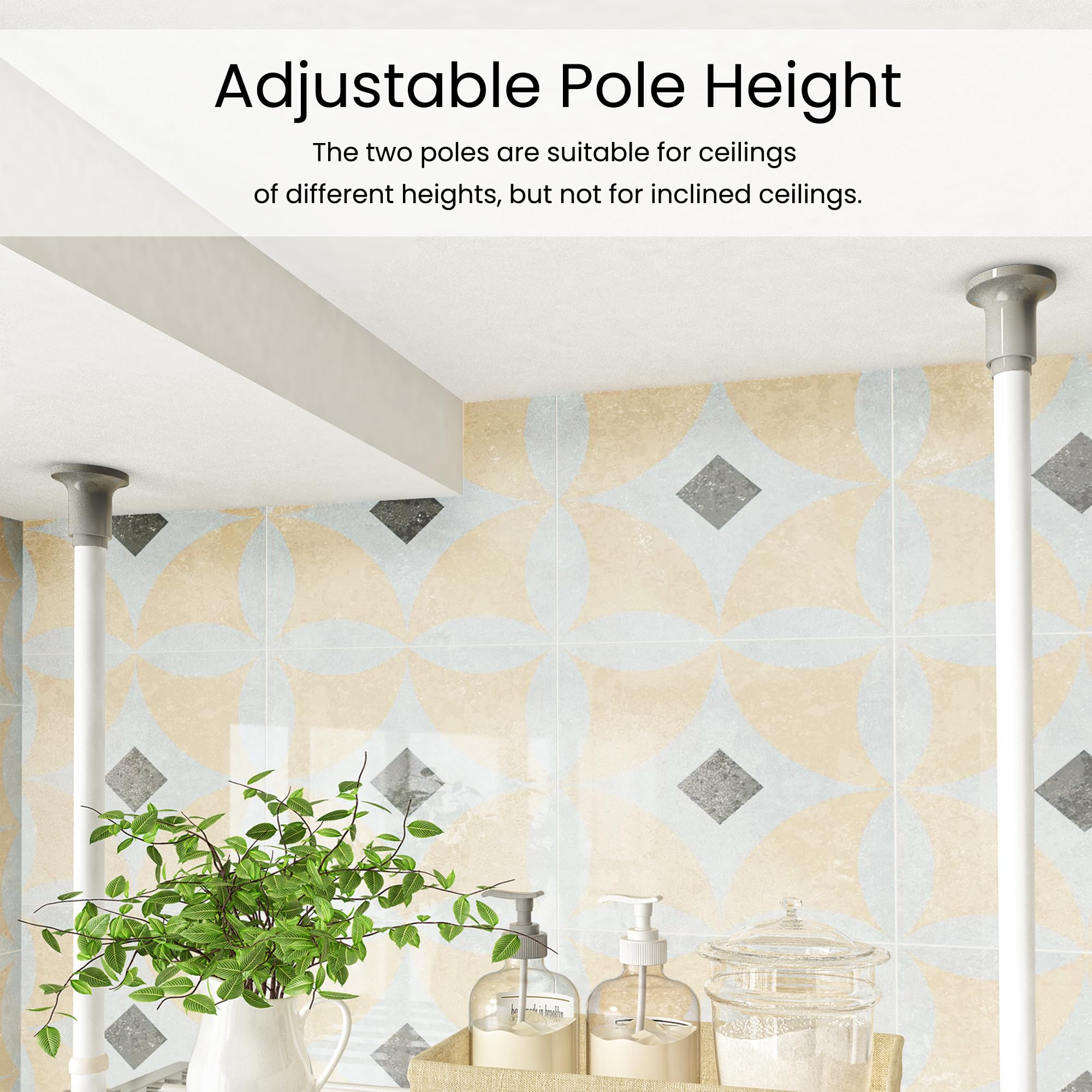 DYN Ptah 4-Tier Over Toilet Bathroom Organizer Floor to Ceiling, Over The Toilet Storage Rack with Tension Poles/Shelves, Adjustable Height, Width and Position, Metal Grey