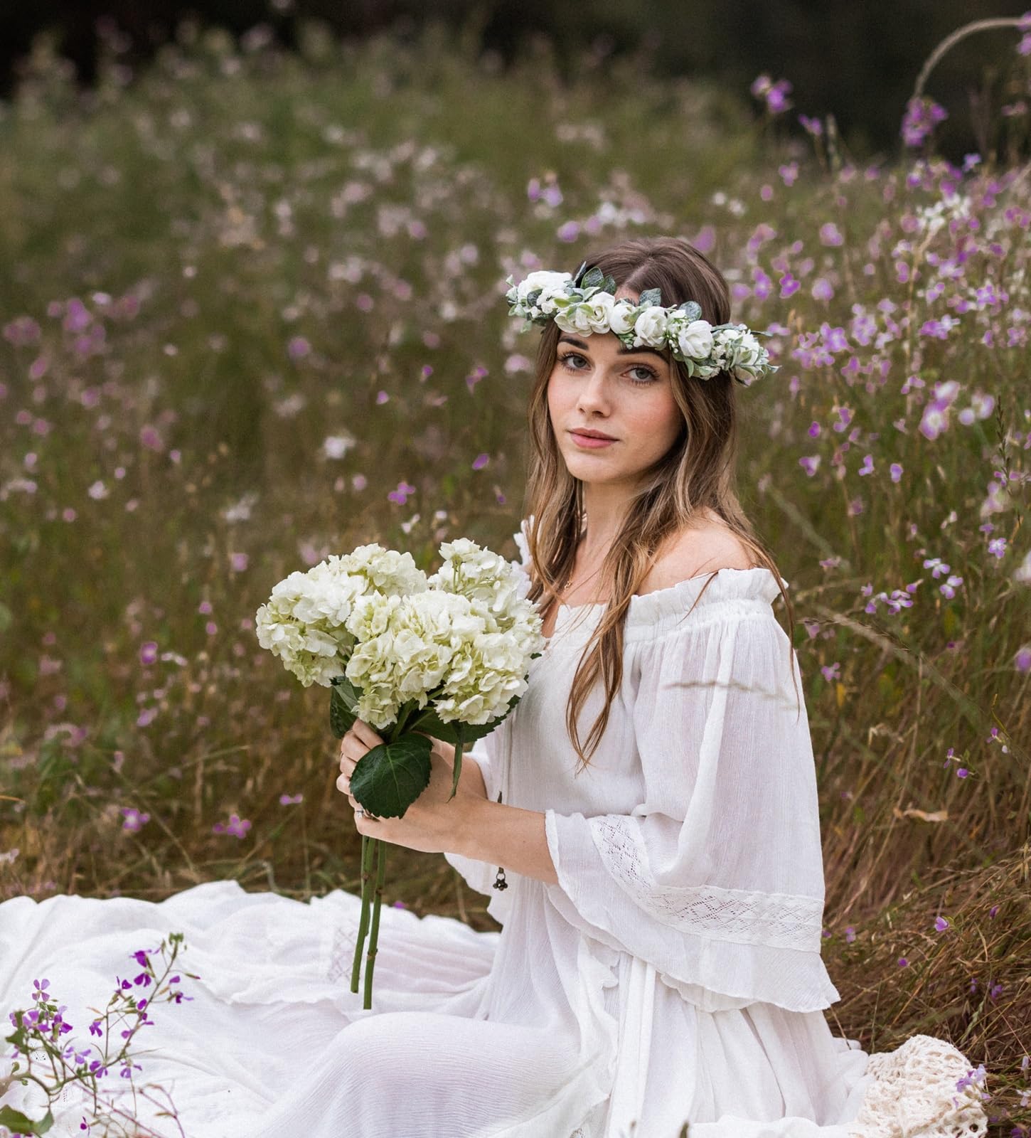 Vividsun Boho Flower Headband Floral Garland Crown Wedding Festival Party Headpiece (small white rose)