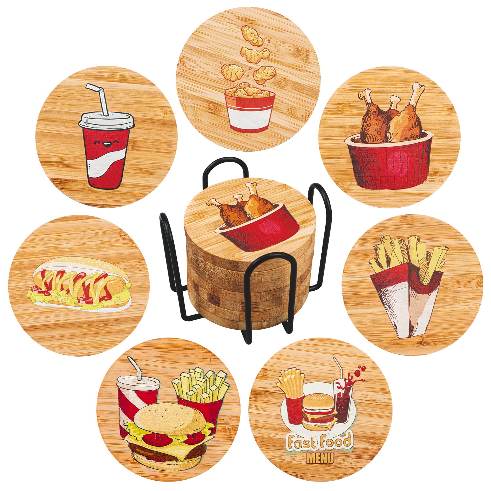 Haomacro Coasters for Drinks with Holder,Farmhouse Funny Wood Drink Cup Coasters,Stain-Resistant Absorbent Coaster for Coffee Table,Rustic Cork Absorbent Coasters Cute Kitchen and Coffee