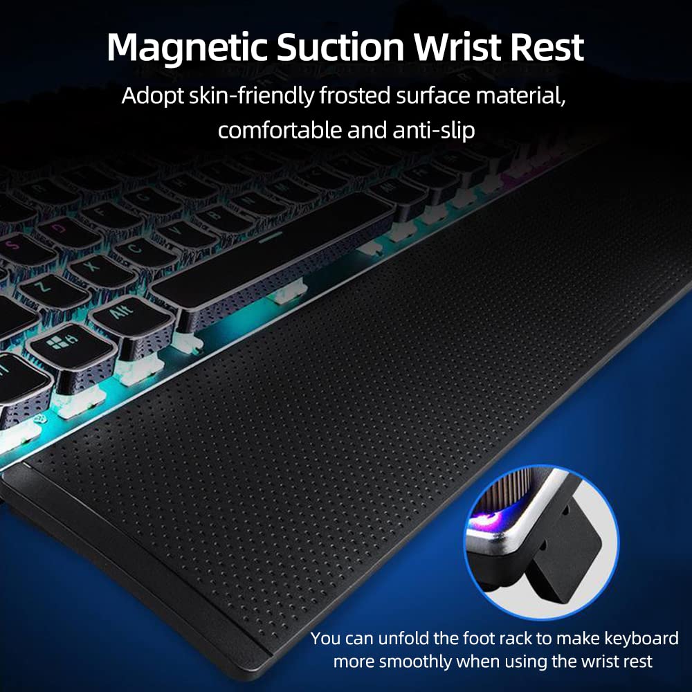 Docooler Wired Mechanical Keyboard 104 Keys Blue Switches Gaming Keyboard with 22 Mixed Light Effect, Multimedia Buttons, Metal Panel and Magnetic Suction Wrist Rest