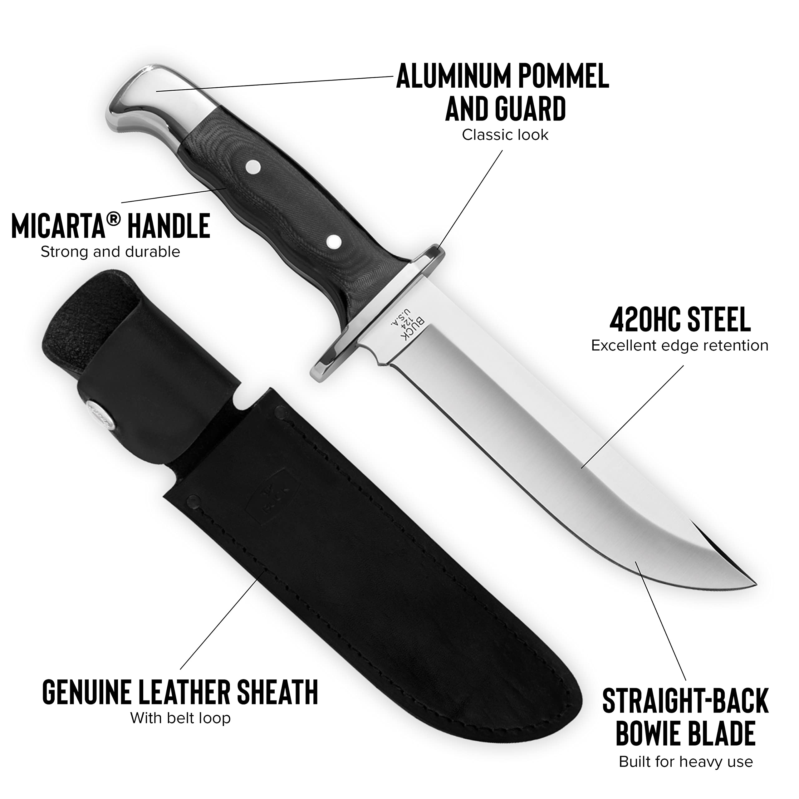Buck Knives 124 Frontiersman Fixed Blade Knife with Leather Sheath