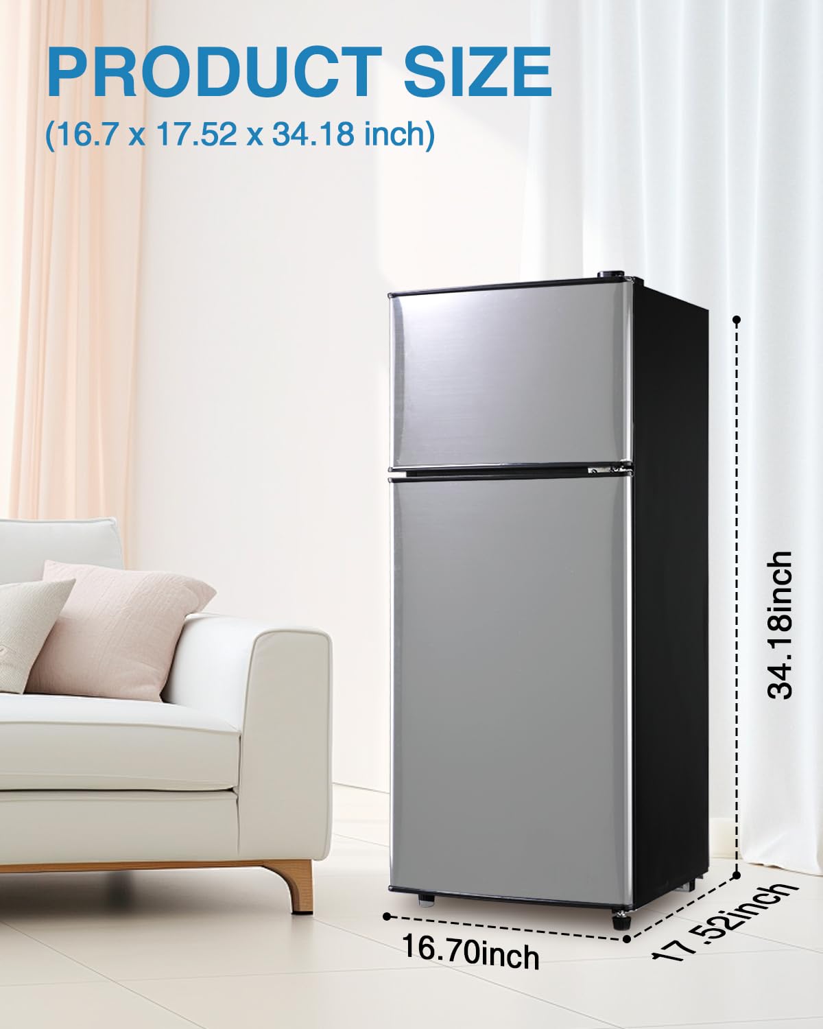Kazigak 3.5 Cu.Ft Mini Fridge with Freezer, Double Door, Small Refrigerator,7-Level Adjustable Thermostat, Quiet Mini Fridge for Bedroom, Dorm, Office, Apartment Silver