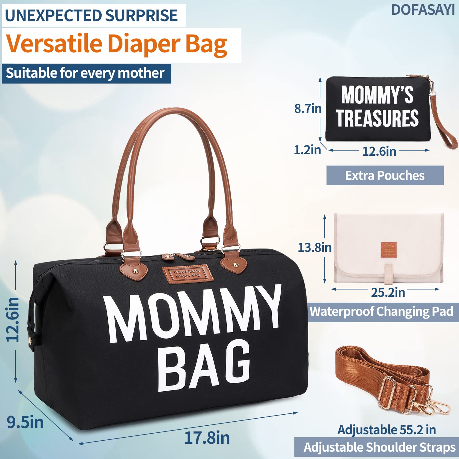 DOFASAYI Diaper Bag Tote - Mom Bag with Changing Pad, Waterproof Baby Diaper Bag Backpack, Large Travel Essentials Tote Bag Unisex, Black