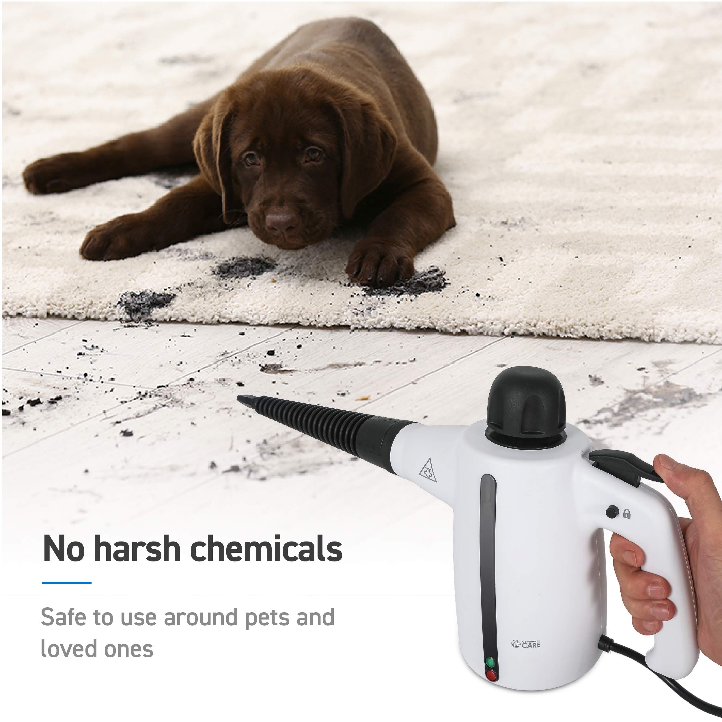 COMMERCIAL CARE Handheld Steam Cleaner, 9-Piece Accessory Set, White, Steamer for Cleaning, Couch Cleaner, Steam Cleaner Carpet and Upholstery