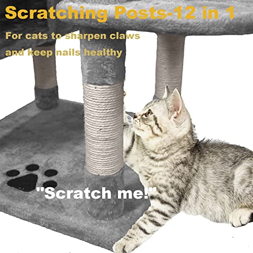 NEGTTE Cat Tree Tower for Indoor Cats,64 inches Large Multi-Level Cat Activity Center with Condos,Scratching Posts,Removable Fur Ball Sticks,Light Gray