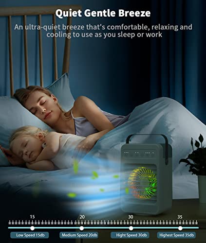 Personal Air Cooler, 70°Oscillating Evaporative Ultra Portable Personal Air Cooler with 7 Colors LED Light, 4 Wind Speeds, 2 Refrigeration, 2/4/6Timer, 2 Spray Modes and 450ml large tank for Office