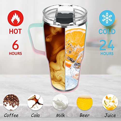 Sursip 40 oz Mug Tumbler with Screw Lid - Stainless Steel Vacuum Insulated Cup with Straw and Handle, Keeps Drinks Cold up to 24 Hours - Sweat Proof, Leak Proof, Dishwasher Safe, Car Holder (Plating)