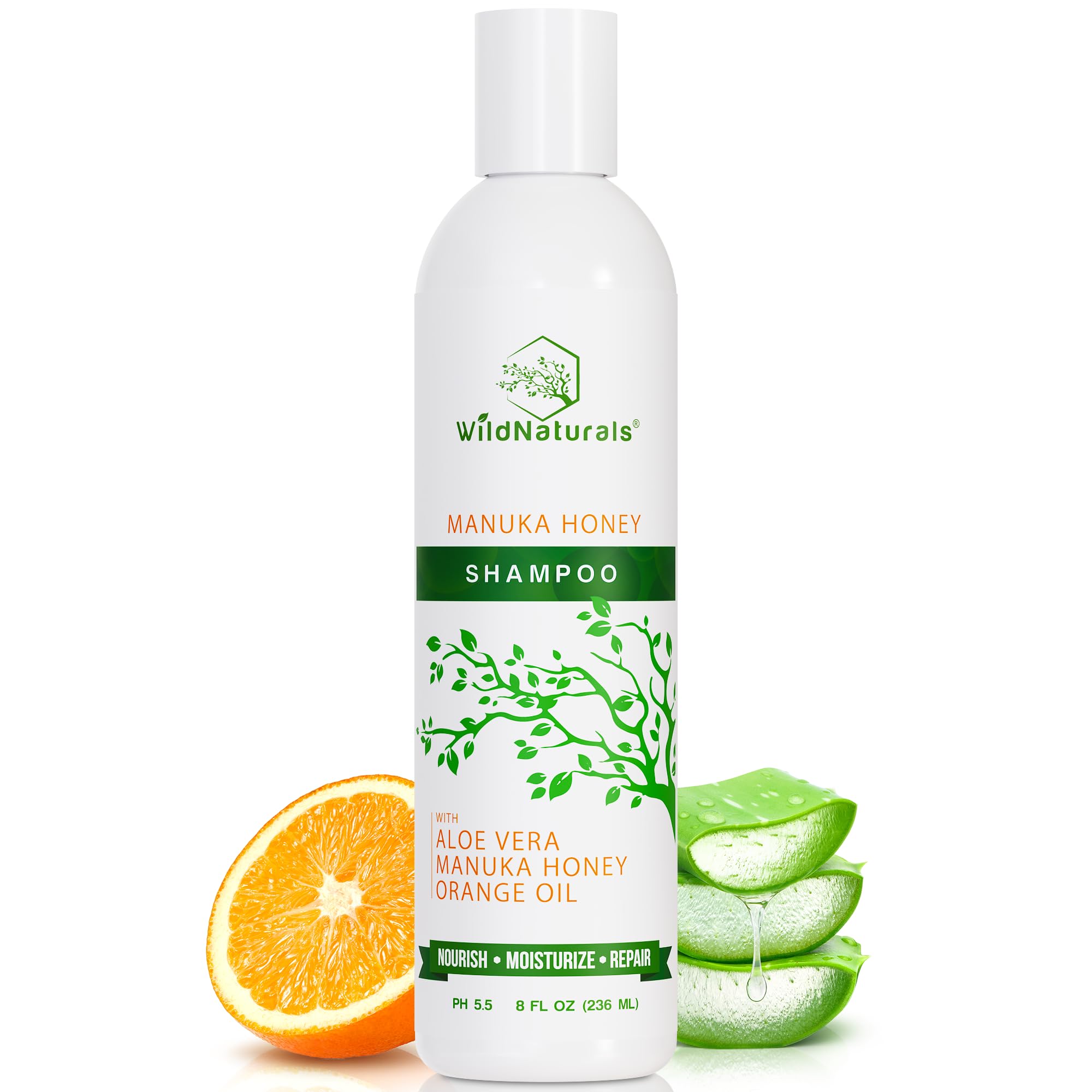 Wild Naturals Manuka Honey Shampoo for Eczema & Psoriasis – Hydrating Sulfate-Free Shampoo with Aloe Vera & Coconut Oil – Moisturizing Shampoo for Dry, Itchy Scalp