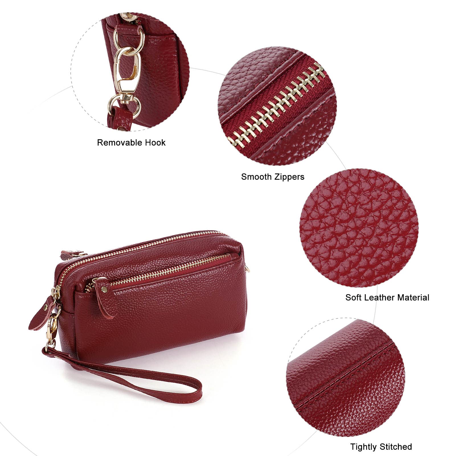 Phenas Small Leather Crossbody Bag CellPhone Purse Mini Shoulder Handbag with Wristlet Clutch Purse for Women Girls