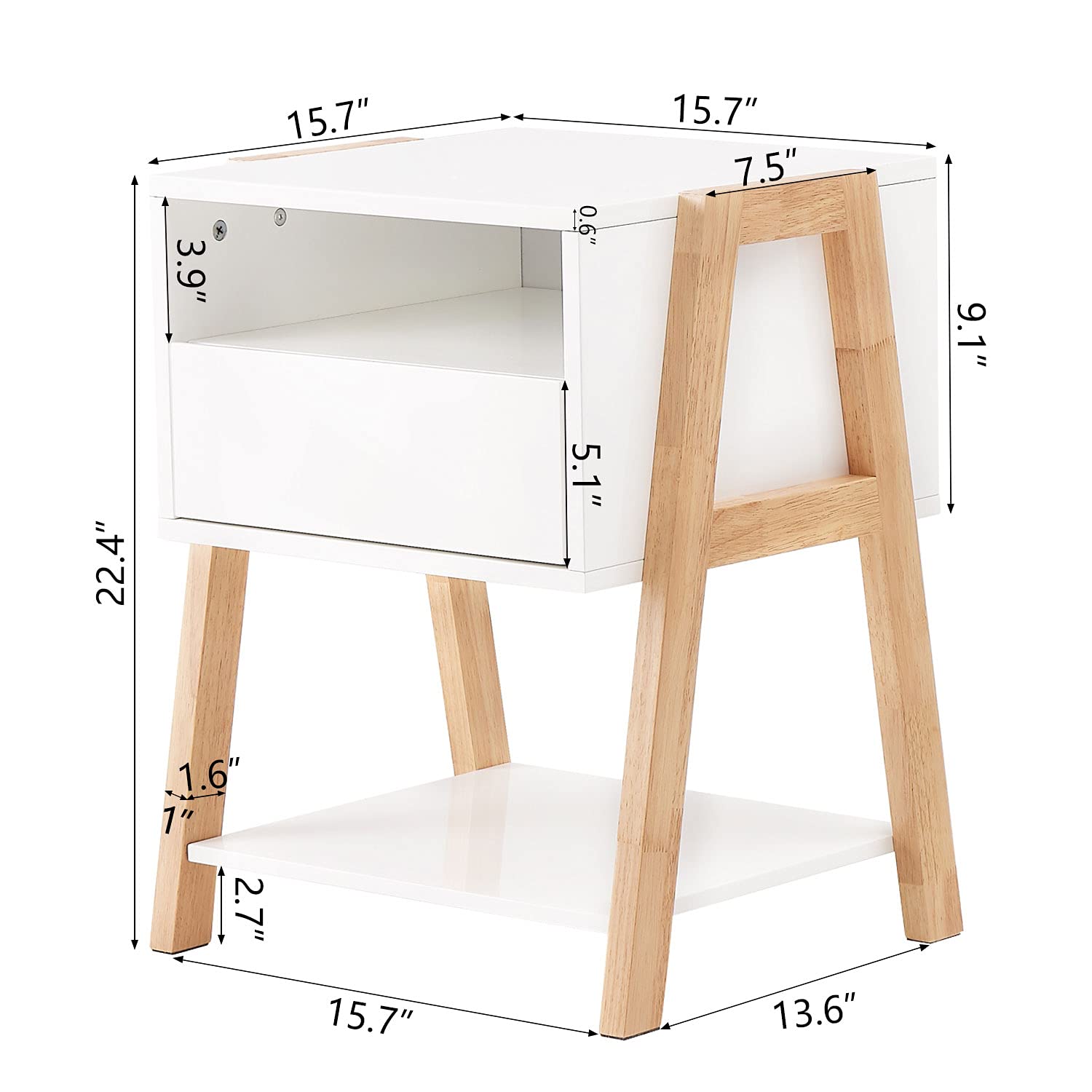 TaoHFE White Nightstands Bedroom Set of 2 with Drawer Storage Shelves,Night Stands Side Tables for Living Room/Bedroom/Office,White