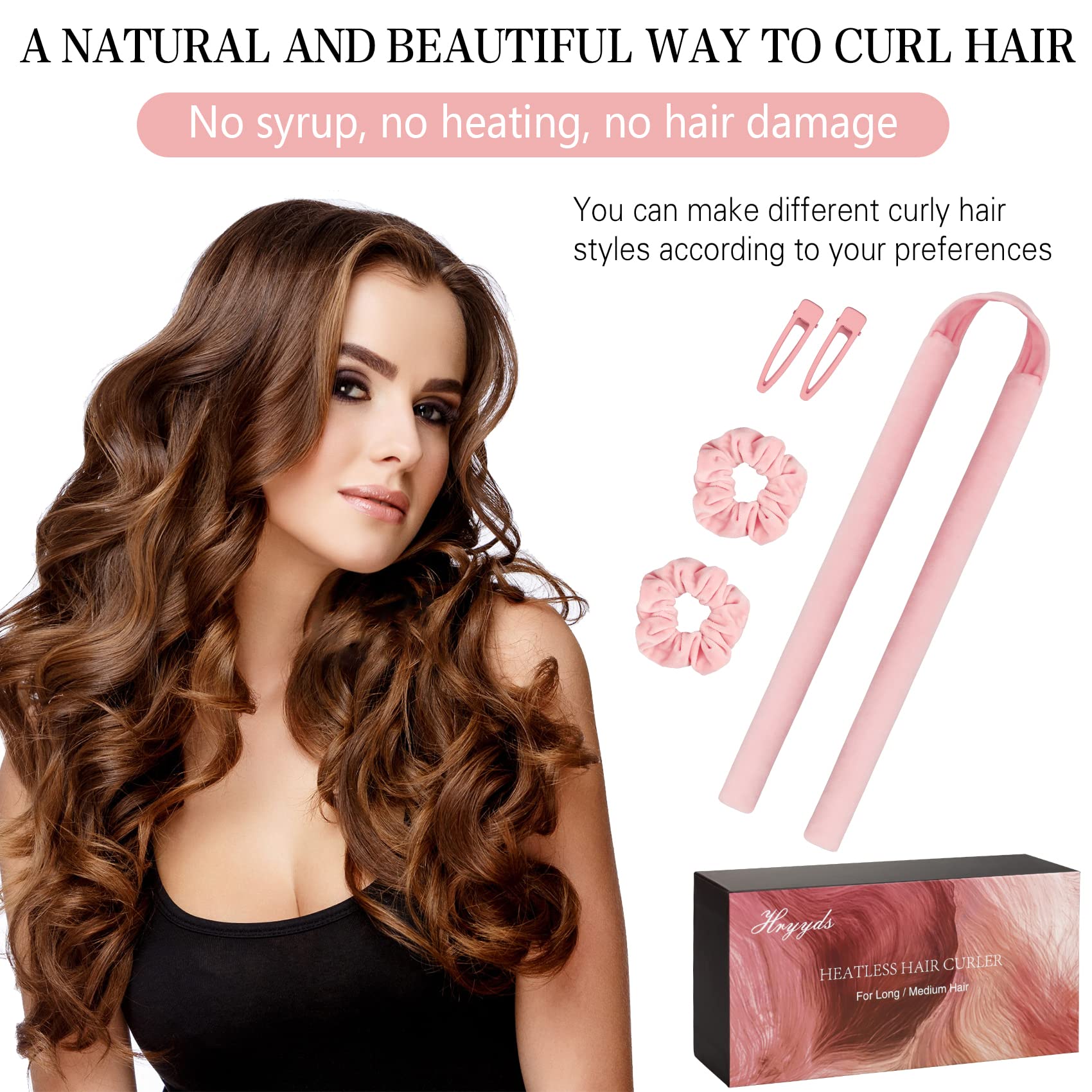 HRYYDS Upgraded Curler with Gift Box - Velvet Headband for Heatless Sleep-in Curls, No Smell, For Long and Medium Hair (Pink)