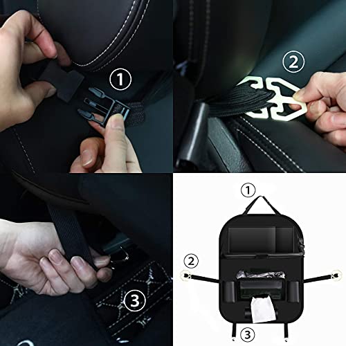 Car Backseat Organizers, Back Seat Organizer with Tray and Storage Leather for Kids Toy Bottle Drink Vehicles Travel AccessoriesFLY Ocean (Black 1 Pack)