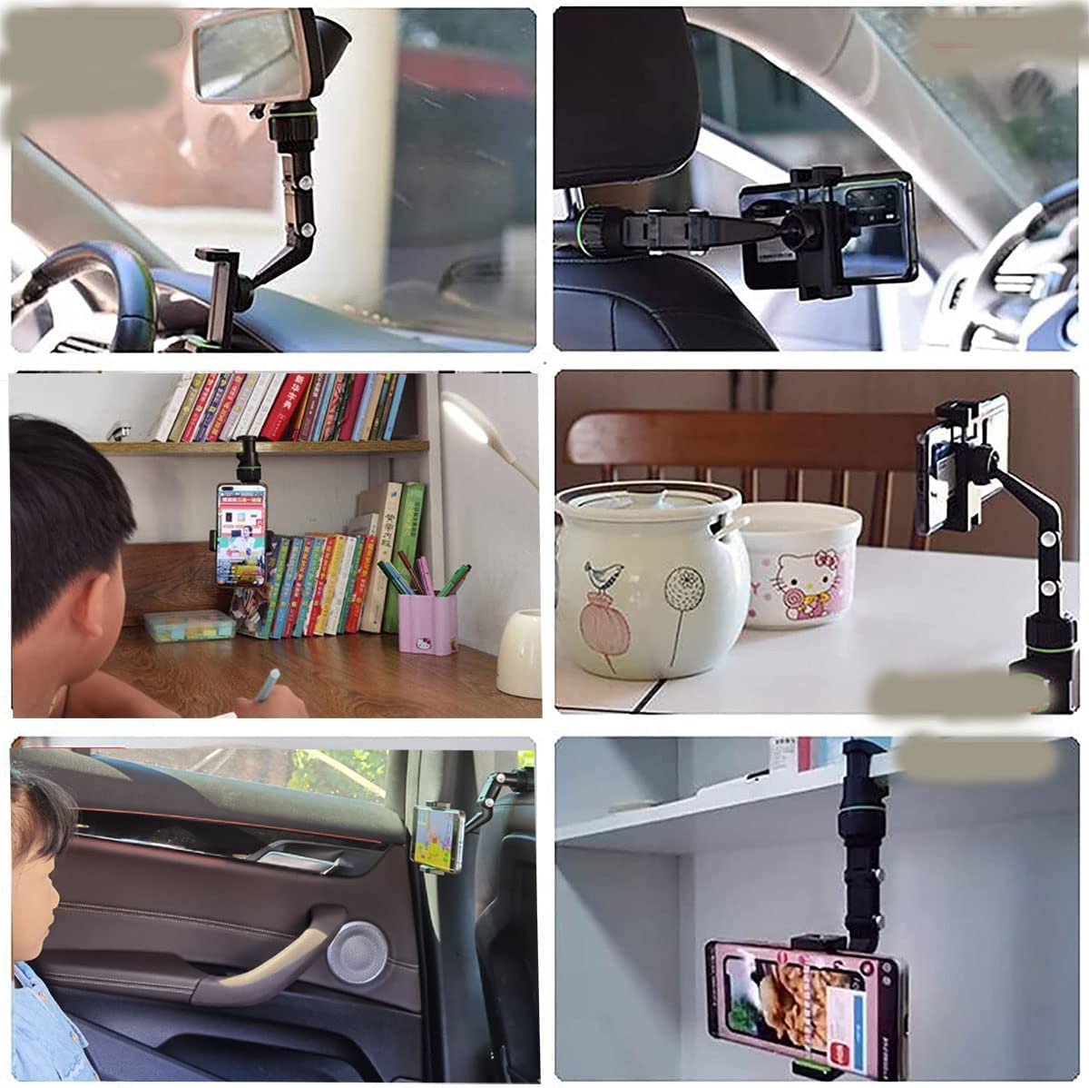 New 360° Rearview Mirror Phone Holder for Car Multifunctional Mount Phone and GPS Holder Universal Rotating Car Phone Holder, Can be Fixed and Adjusted Cell Phone Automobile Cradles (Green)