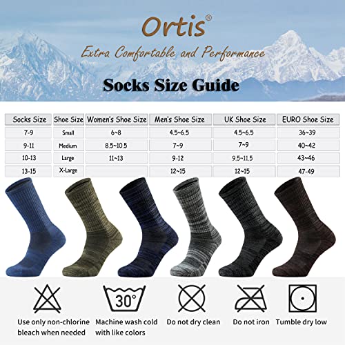 Ortis Men's Merino Wool Cushion Crew Socks with Moisture Wicking Control Light Weight Breathable for Outdoor Hiking Cycling(Black L)