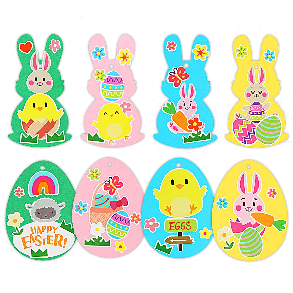 WaaHome Easter Arts and Crafts Kits with 24 Egg and Bunny Cards, Easter Egg Bunny Basket Flowers Stickers Crafts for Kids School Classroom Game Party Favors