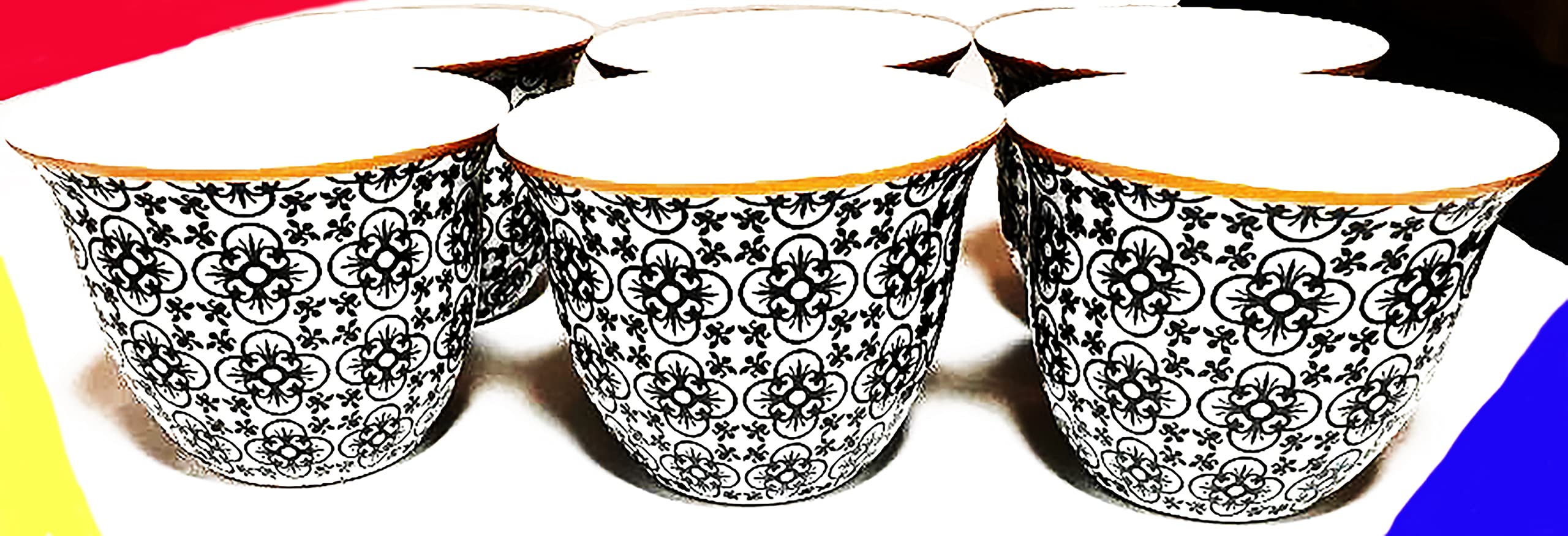 Chandler Espresso Turkish Arabica Coffee Cup Assorted Design Available from Brand 70ml 2.5oz Set of 6 Cups with Gift Box (Porcelain, White Porcelain with Black Flowers H)