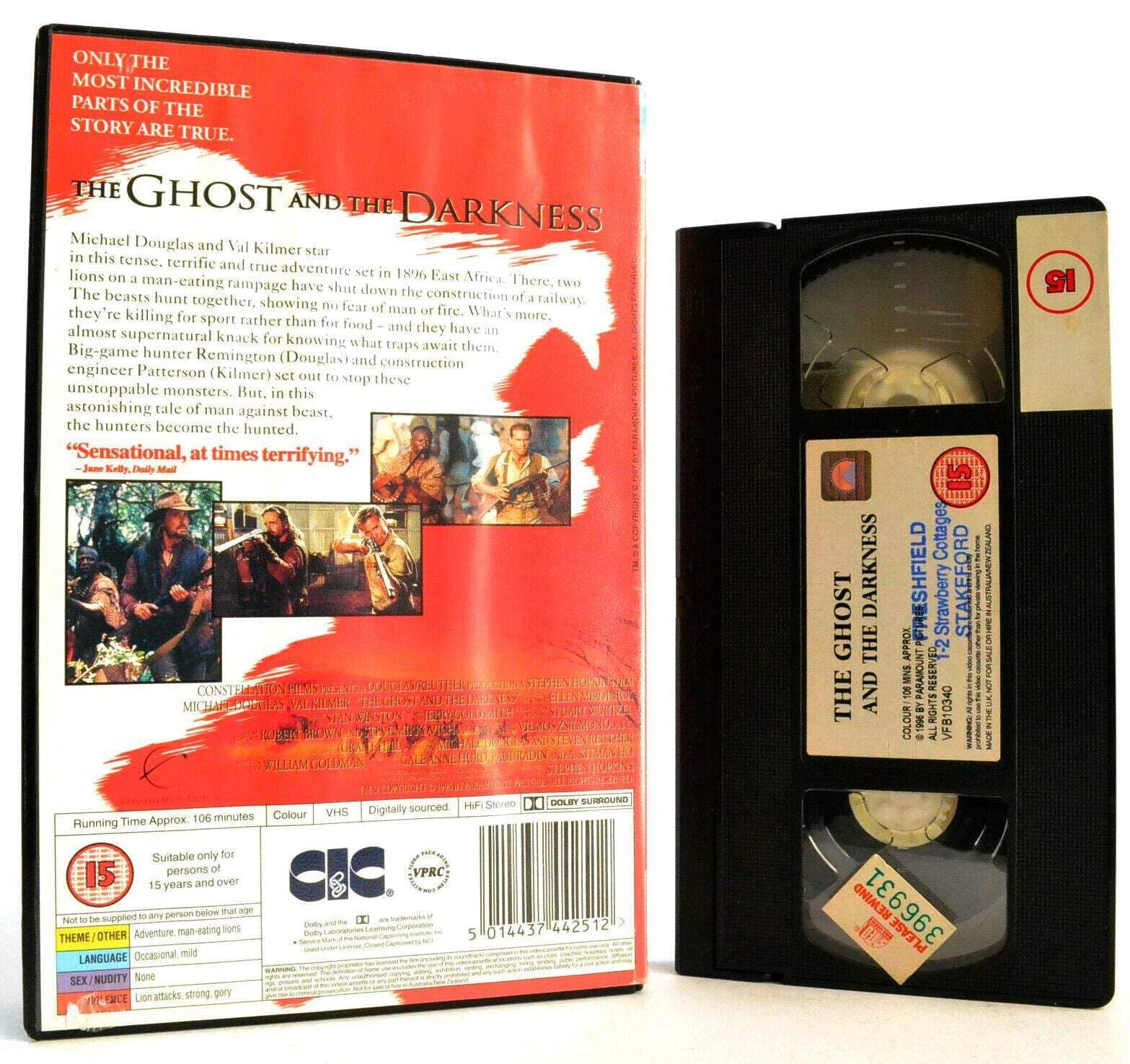The Ghost And The Darkness: Historical Adventure - Large Box - Ex-Rental - VHS