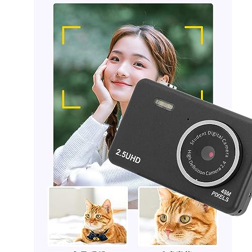 Compact Cute Dual Lens Digital Camera 2.5K HD Selfie Camera with 8 Times Zoom, Automatic Light Sensitivity, Perfect for Students (Black)
