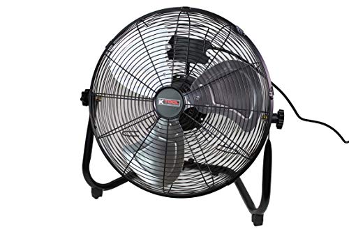 K Tool International 77721; 18” Floor Fan; Commercial, Residential, and Industrial Use, 3 Speed High Velocity Motor, Multiple Angle Tilt for Various Positions, 2,447 Max CFM, 1 Year Warranty, Black