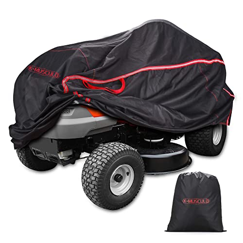K-Musuclo Riding Lawn Mower Cover, Outdoors Tractor Cover Heavy Duty 600D and Pvc Coating, Waterproof Strip With Drawstring & Cover Storage Bag（72"L X 54"W X 46"H）