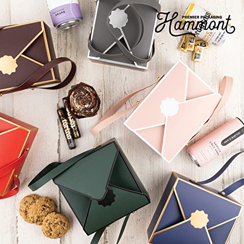 Hammont Gift Boxes for Women - Luxury Gift Box with Faux Leather Handle - 4 Pack of Gift Boxes for Presents – Decorative Bridesmaid Box for Jewelry, Chocolate & Mothers Day – 5”x7”x3” (Blue)