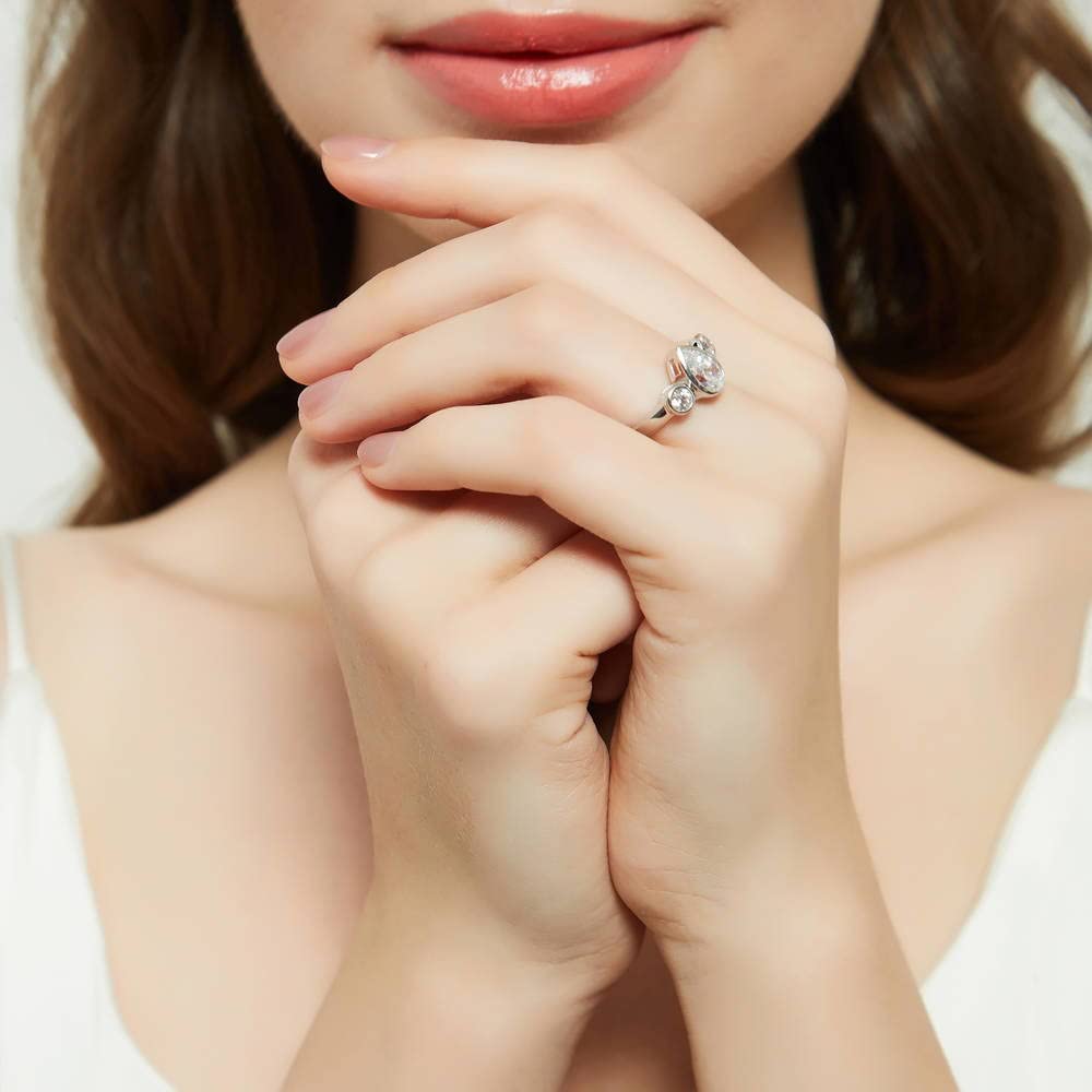 BERRICLE Sterling Silver 3-Stone Wedding Engagement Rings Pear Cut Cubic Zirconia CZ Anniversary Promise Ring for Women, Rhodium Plated Size 8