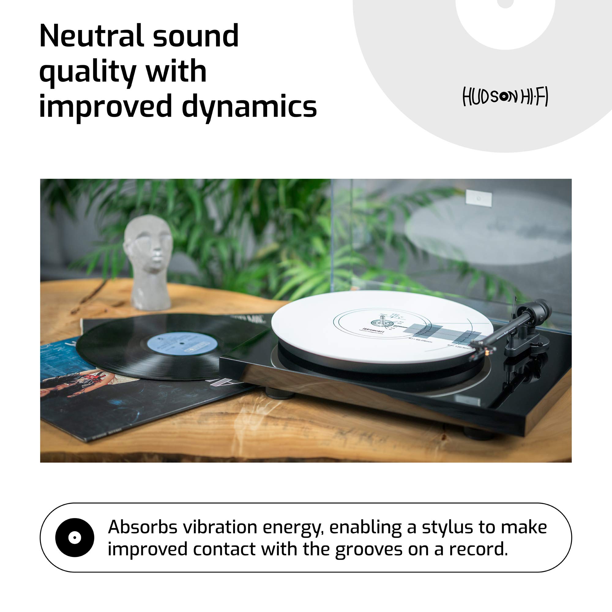 Hudson Hi-Fi Turntable Mat with Cartridge & Needle Alignment Tool- 12"x2mm PVC, Anti-Slip, Anti-Vibration, Enhances Sound Quality- LP Vinyl Calibration Plate, Protect Vinyl- Stylish Design- Born in NY